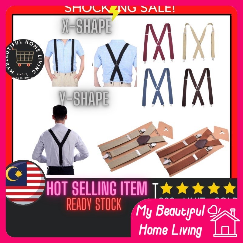 (SOFT BUT FIRM) Elastic Suspender 3.5cm Width Men X-Shape Y-Shape Anti ...