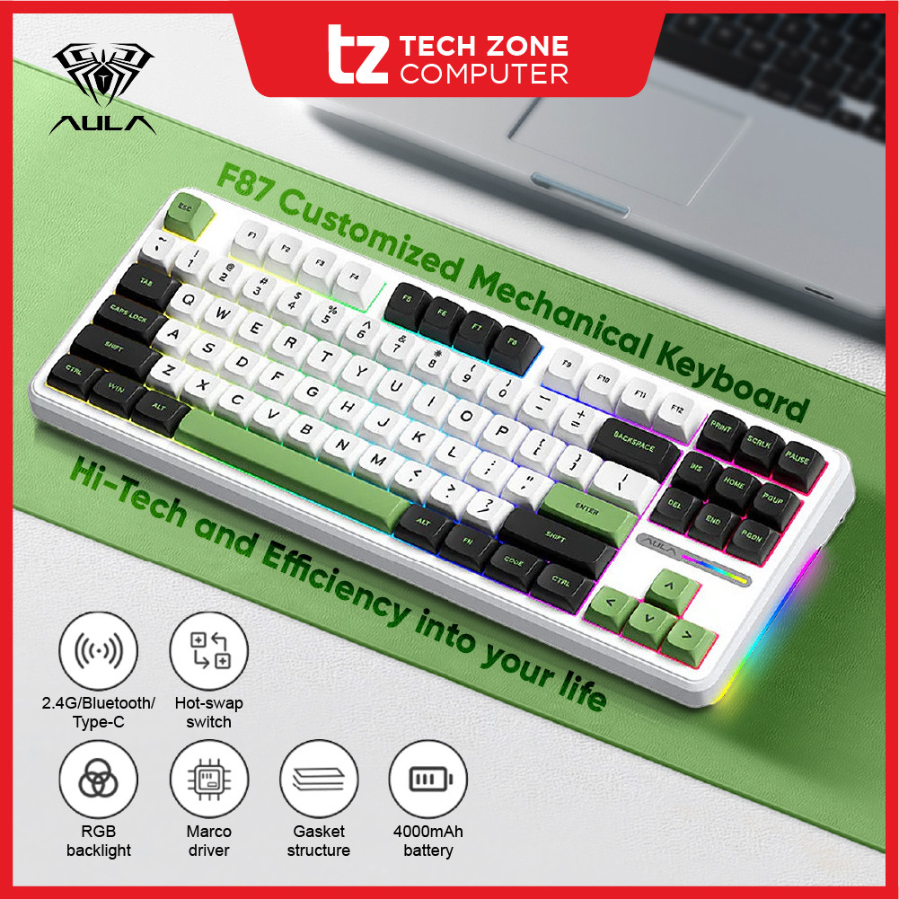 AULA F87 - 87 Keys Hot-swap Customized mechanical keyboard Tri-mode ...