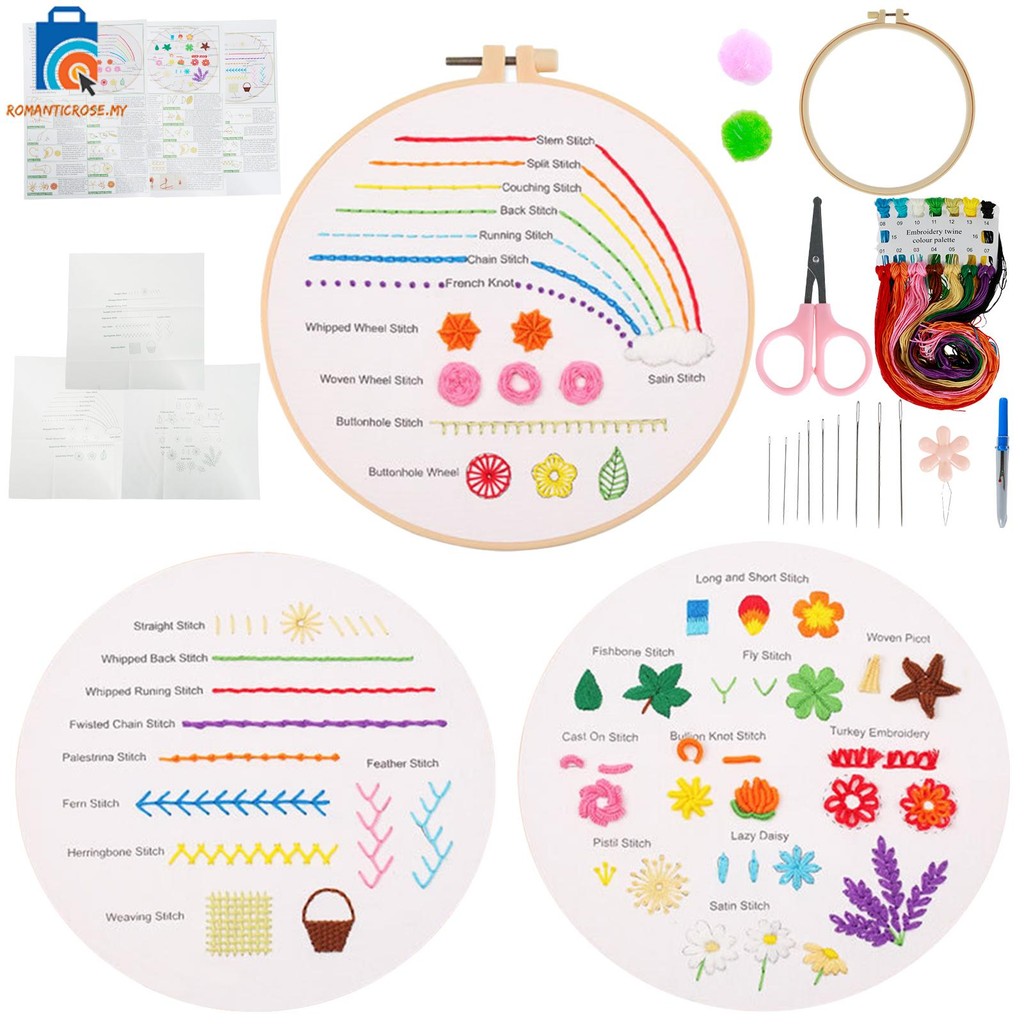 3Pcs Embroidery Starter Kit Easy Embroidery Stitch Practice Kit to ...