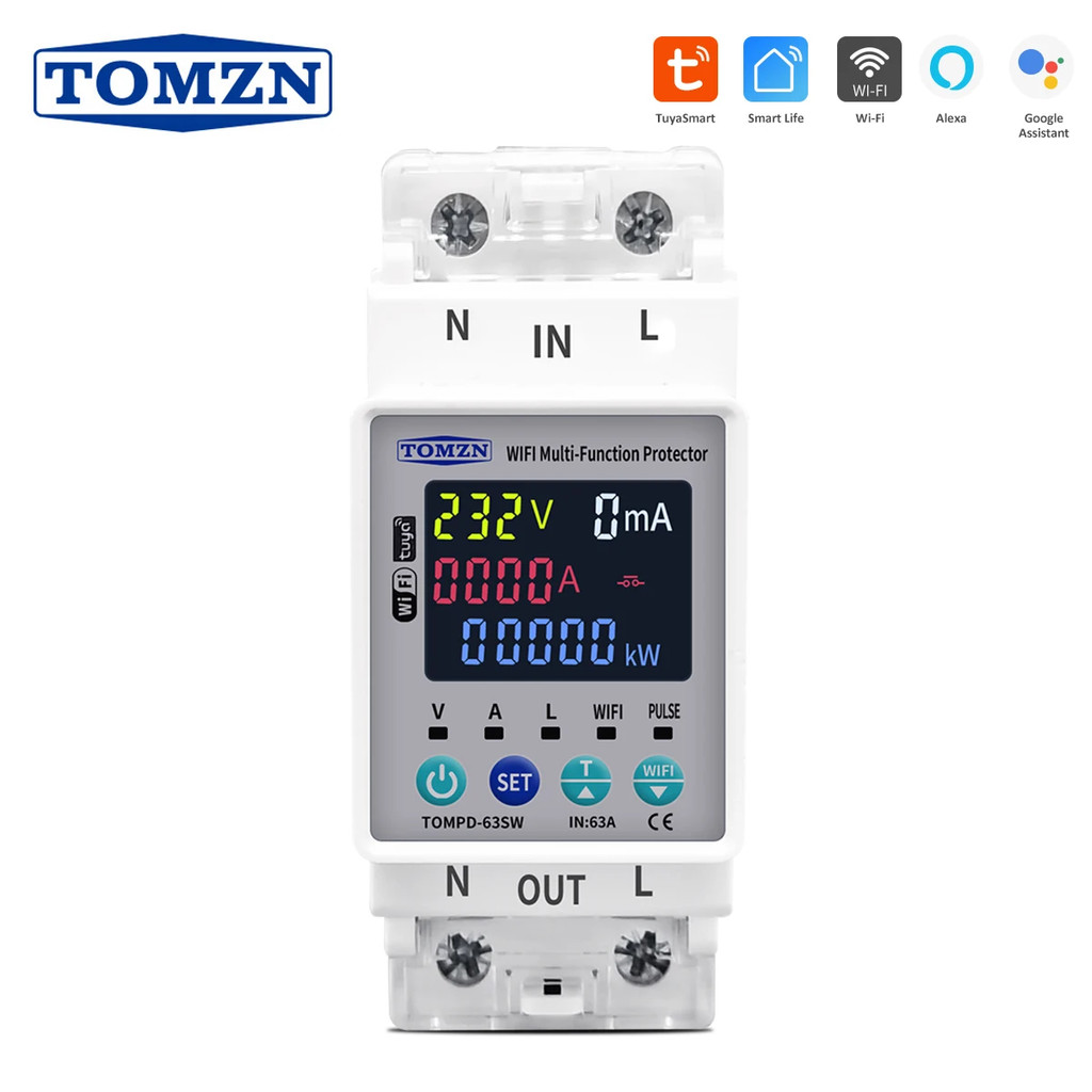 TOMZN 63A 110V 230V WIFI Smart Switch smartlife Kwh Metering Circuit ...