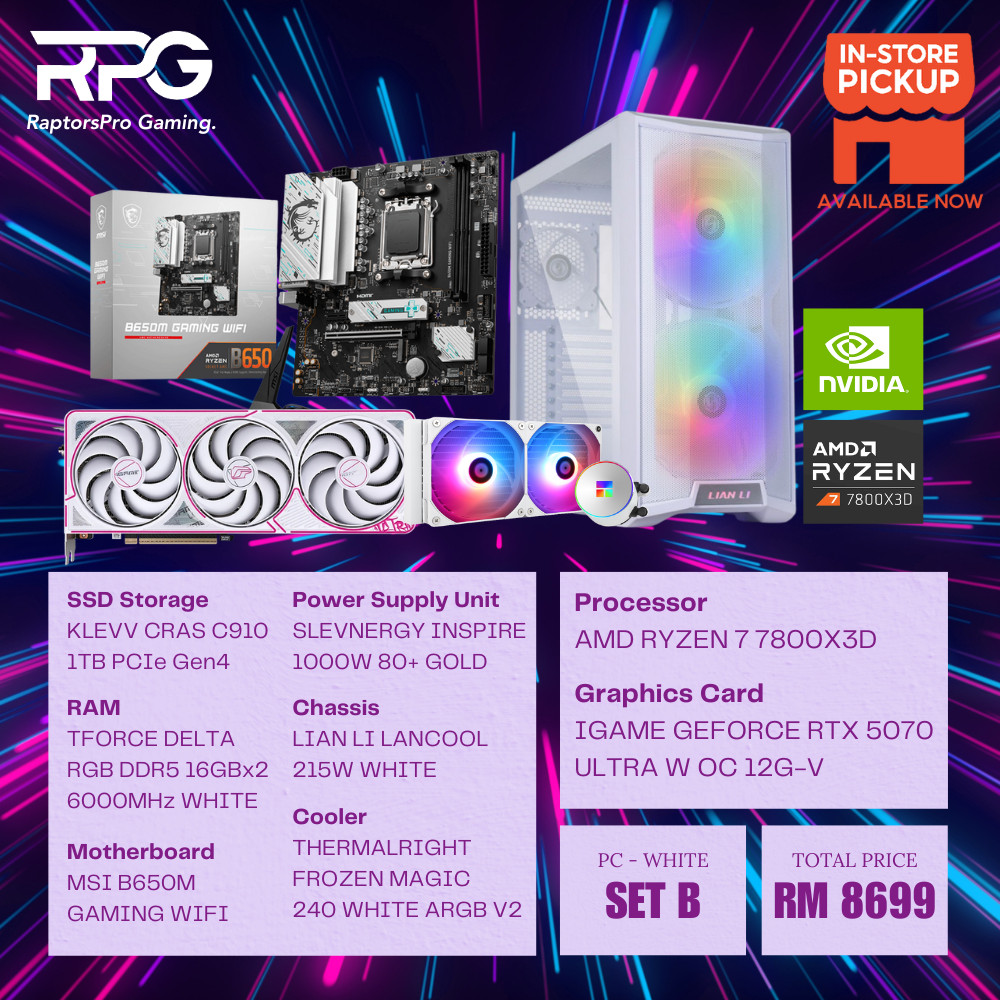 (READY STOCK) RTX 5070 RYZEN 7 7800X3D GAMING PC CUSTOM BUILD - WHITE ...