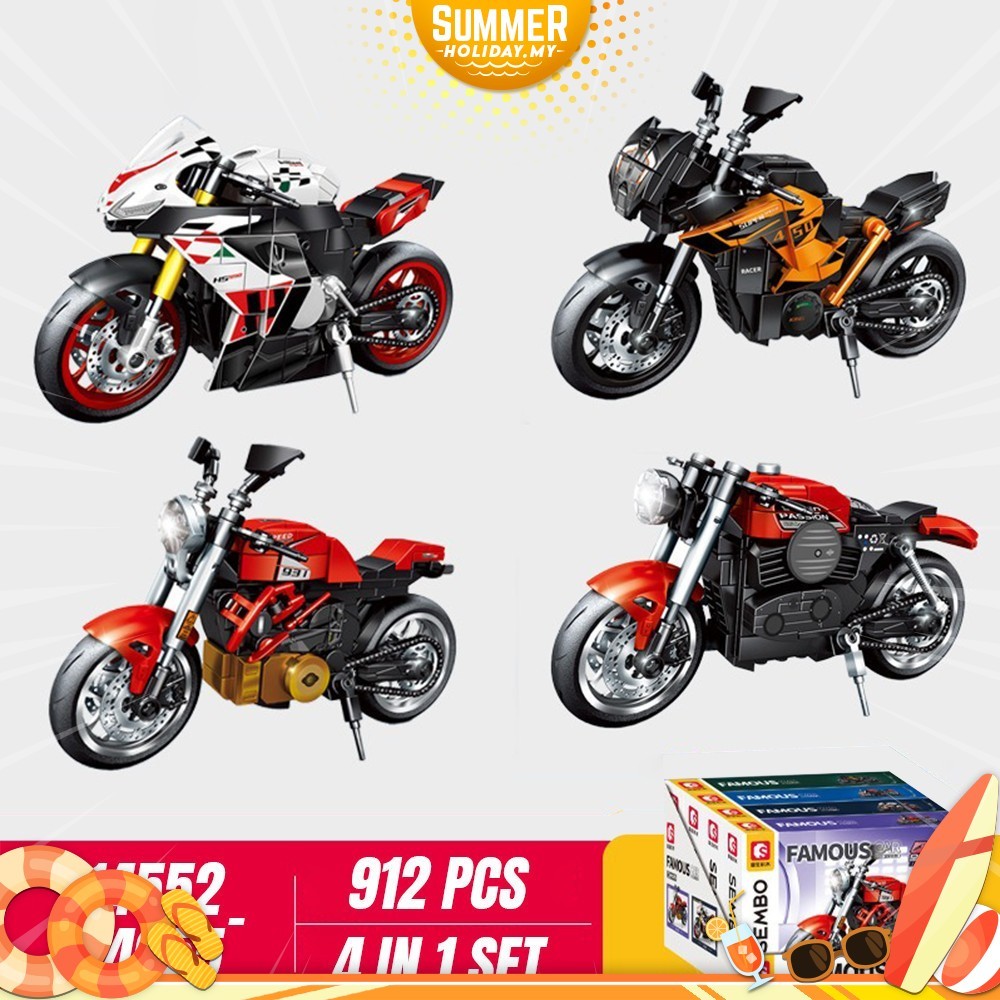 [4 IN 1] Sembo Block Famous Motorcycle Series Racing Transport Building ...