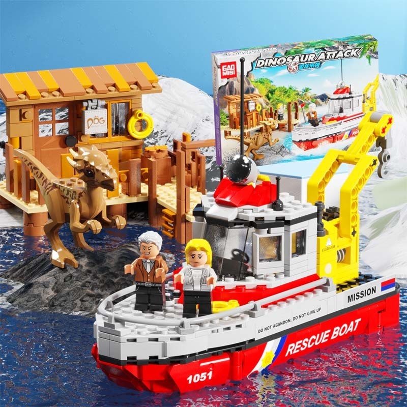 MOC Jurassic World Dinosaur Assembling Transportation Rescue Boat ...