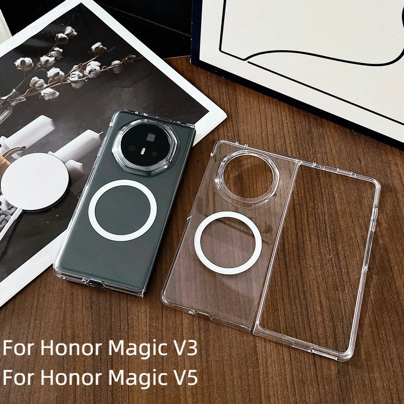 For Honor Magic V3 V5 Case Luxury Transparent PC Hard Flip Magnetic ...