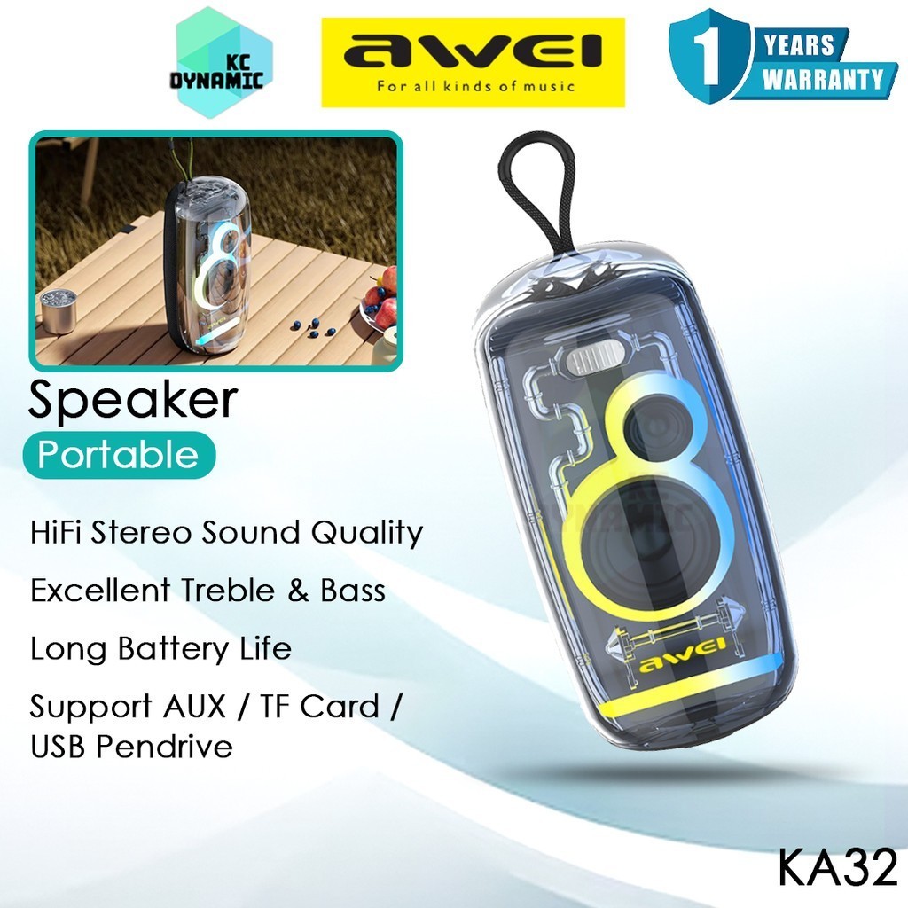 Awei KA32 Wireless Speaker HiFi Stereo Sound Treble Bass RGB Light ...
