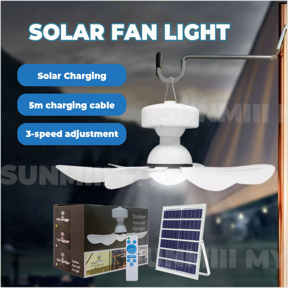 Solar Ceiling Fan with Light with Remote Control 3-Color LED Lighting ...