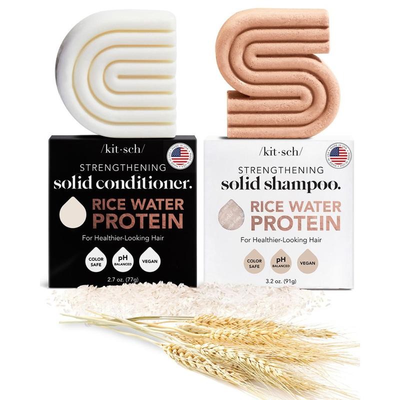 Kitsch Rice Water Shampoo & Conditioner Bar Set – Solid Hair Care Bars for Strength, Nourishment ...