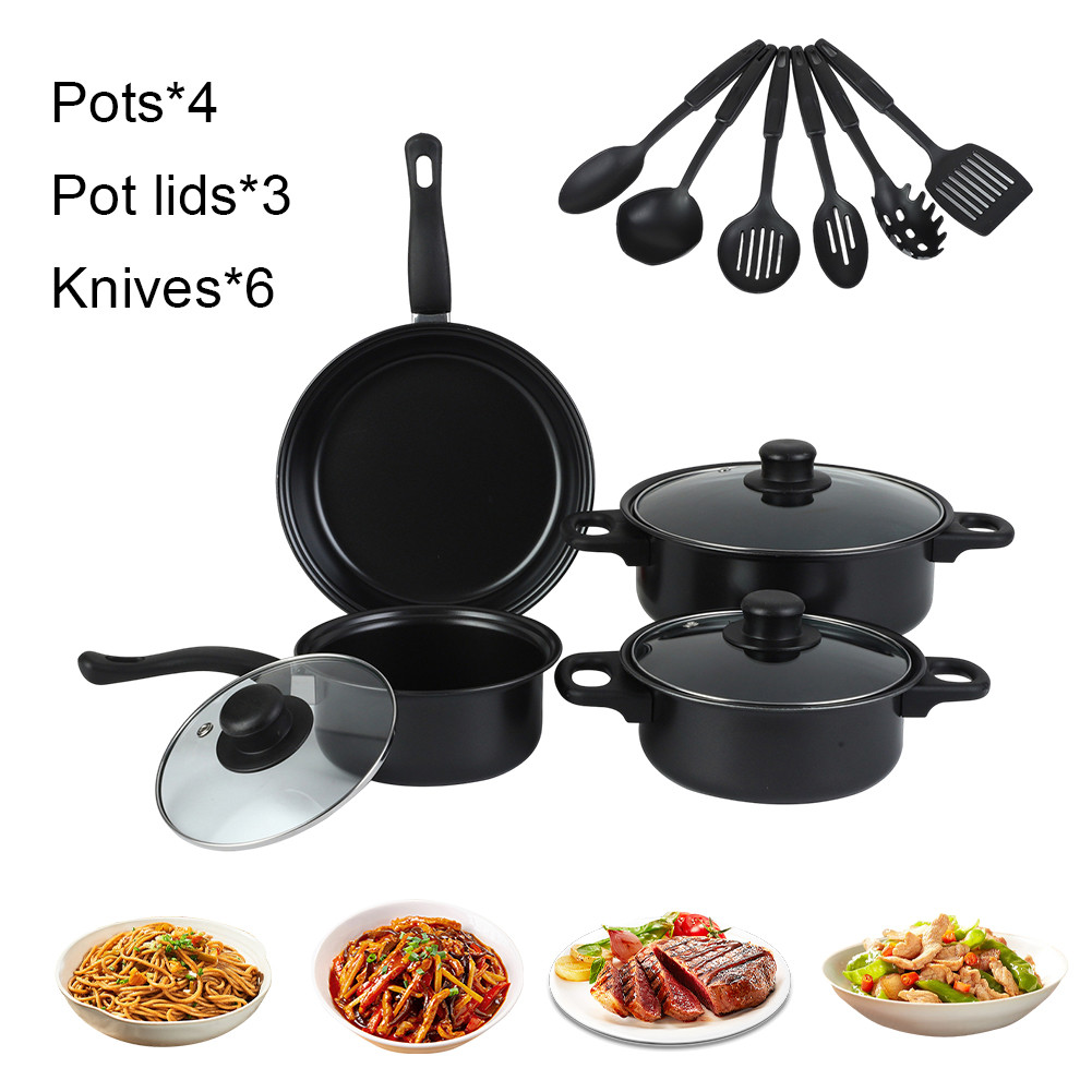 12Pcs Non Stick Cookware Set Deep Frying Pan with Lid Milk Pot Maifan ...