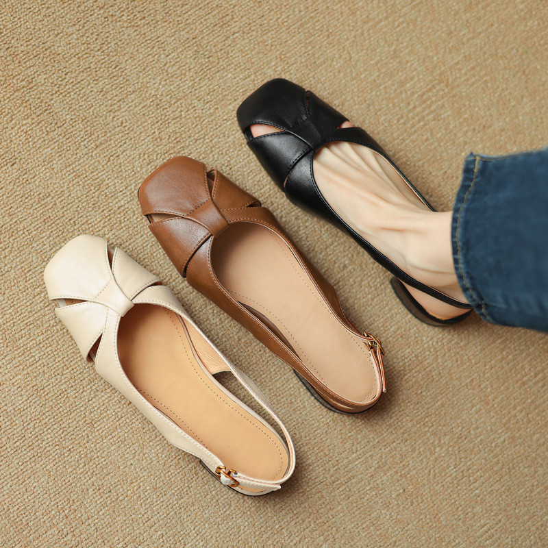 Duoya Factory Straight Hair~[ Ready stock] Baotou Sandals Women Soft-Soled Roman Flat Low-Heel ...