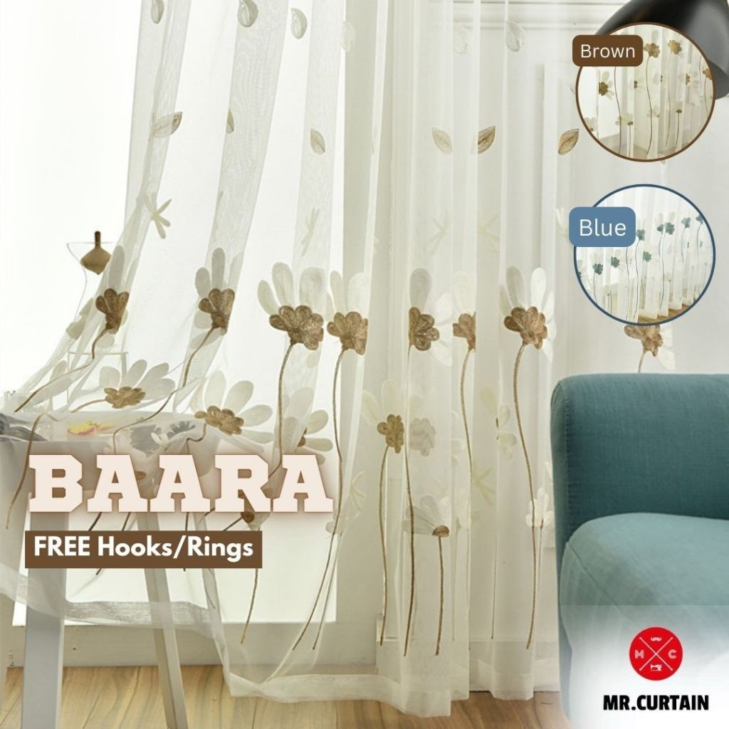 MR.CURTAIN Baara Sheer Langsir Lace Bersulam Bunga Siap Jahit Cangkuk ...