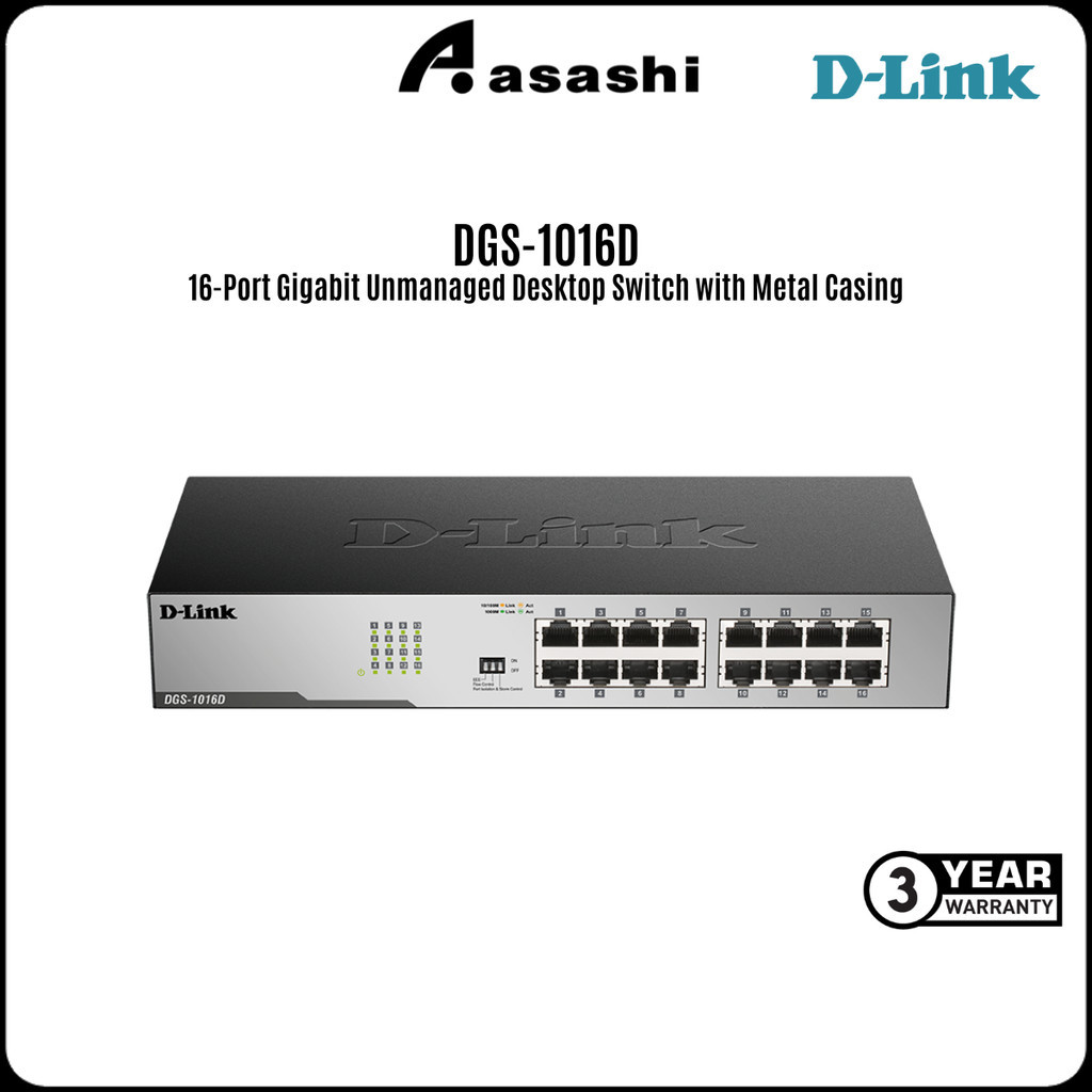 D-Link DGS-1016D 16-Port Gigabit Unmanaged Desktop Switch with Metal ...