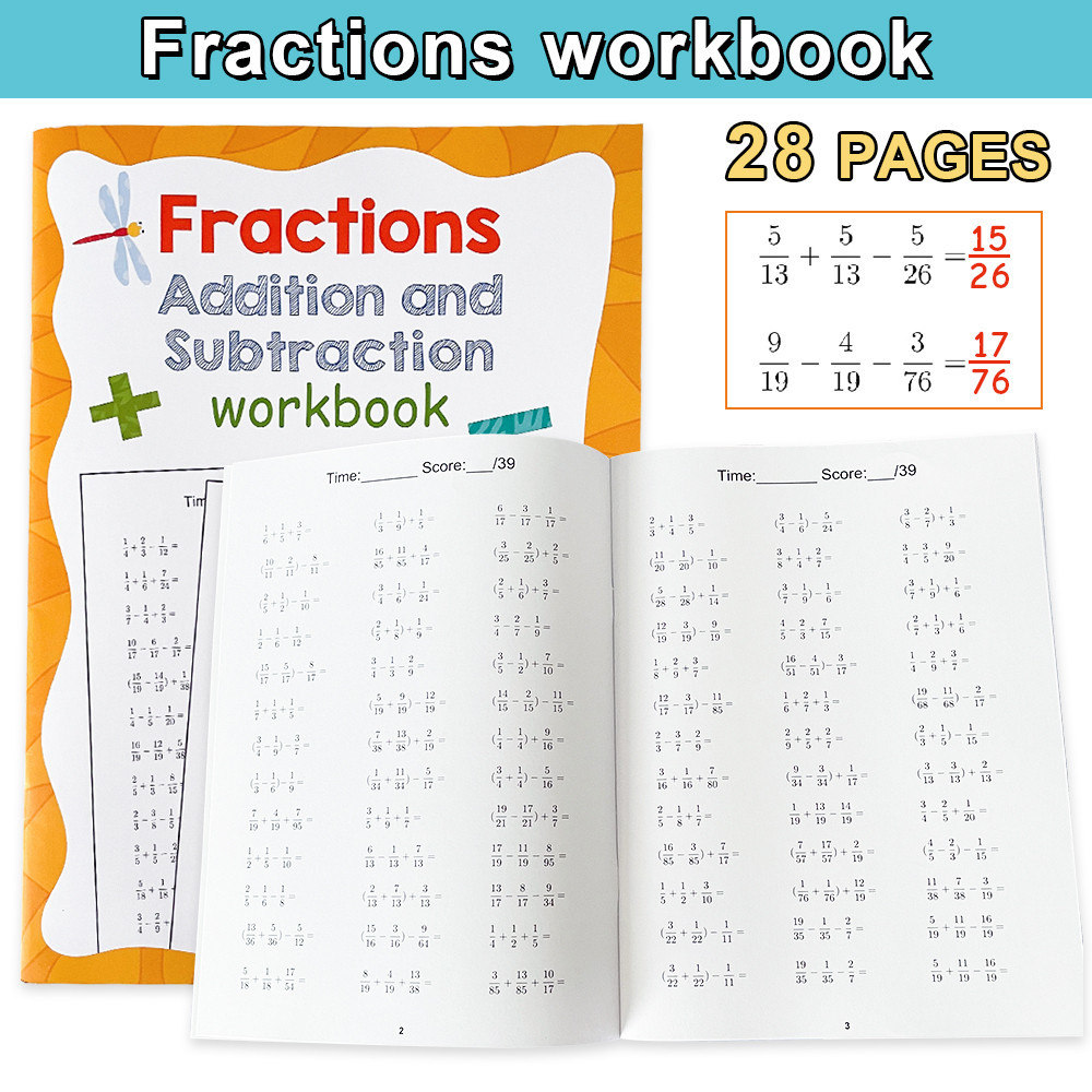 Fractions Addition and Subtraction Math Workbook for Kids Children ...