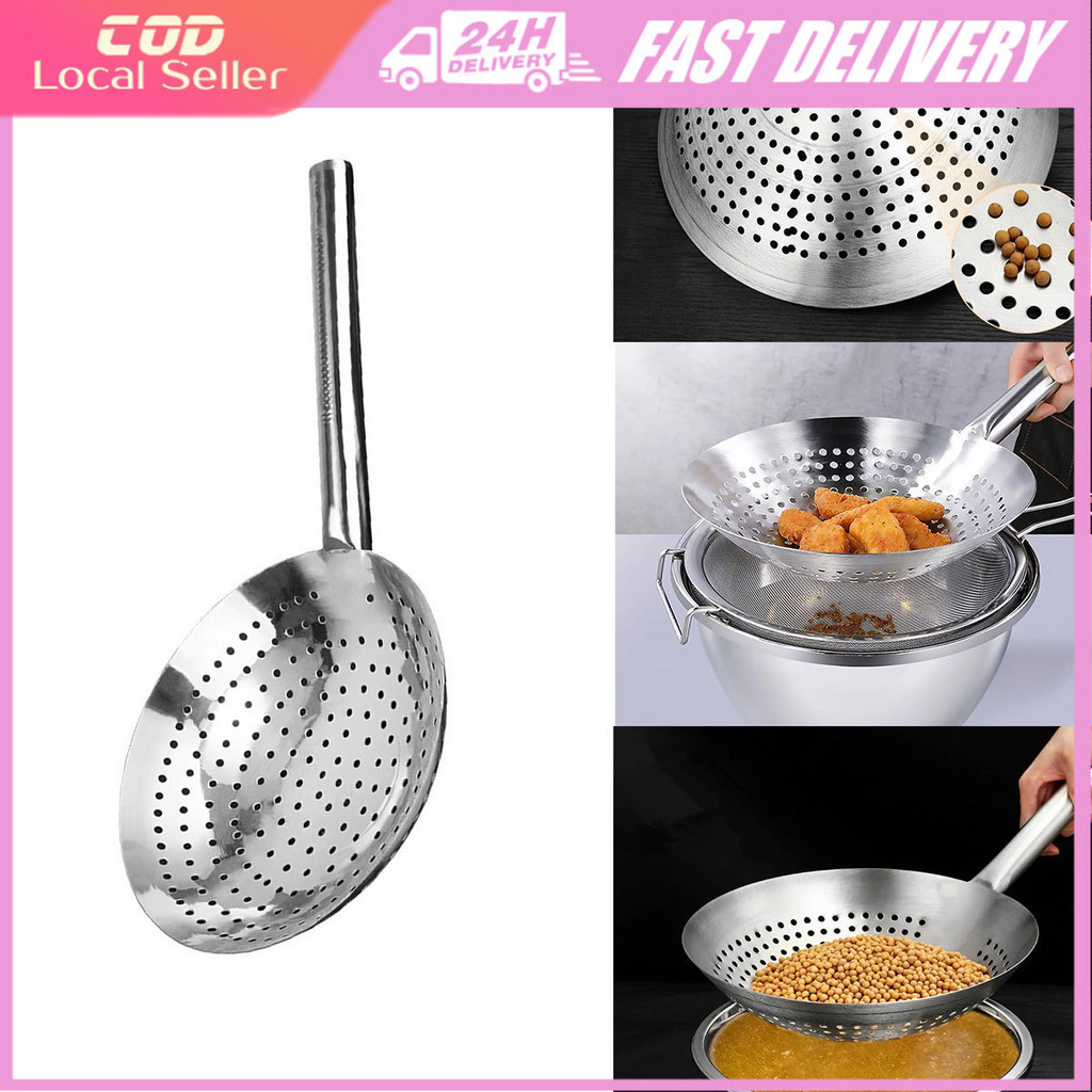 Thick Stainless Steel Mesh Strainer Colander wok Stainless Steel Handle ...