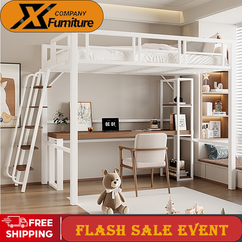 Loft OU Bed With Iron Double Upper Floor And Lower Hollow Iron Frame ...