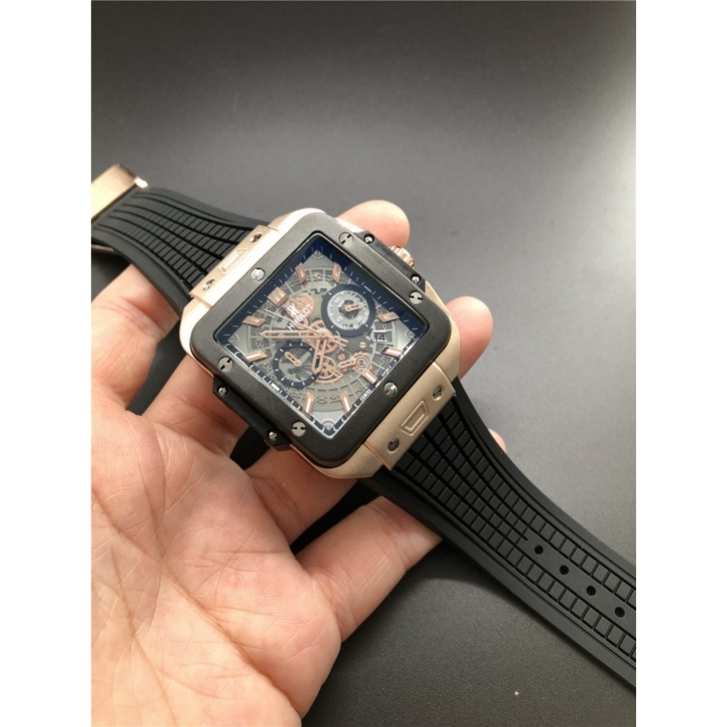 Men's Luxury Brand Watch Chronograph Quartz Calendar Square Rubber ...