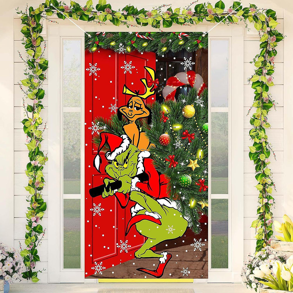 Merry Christmas Grinch Christmas Door Cover Decorations Banner Grinch ...