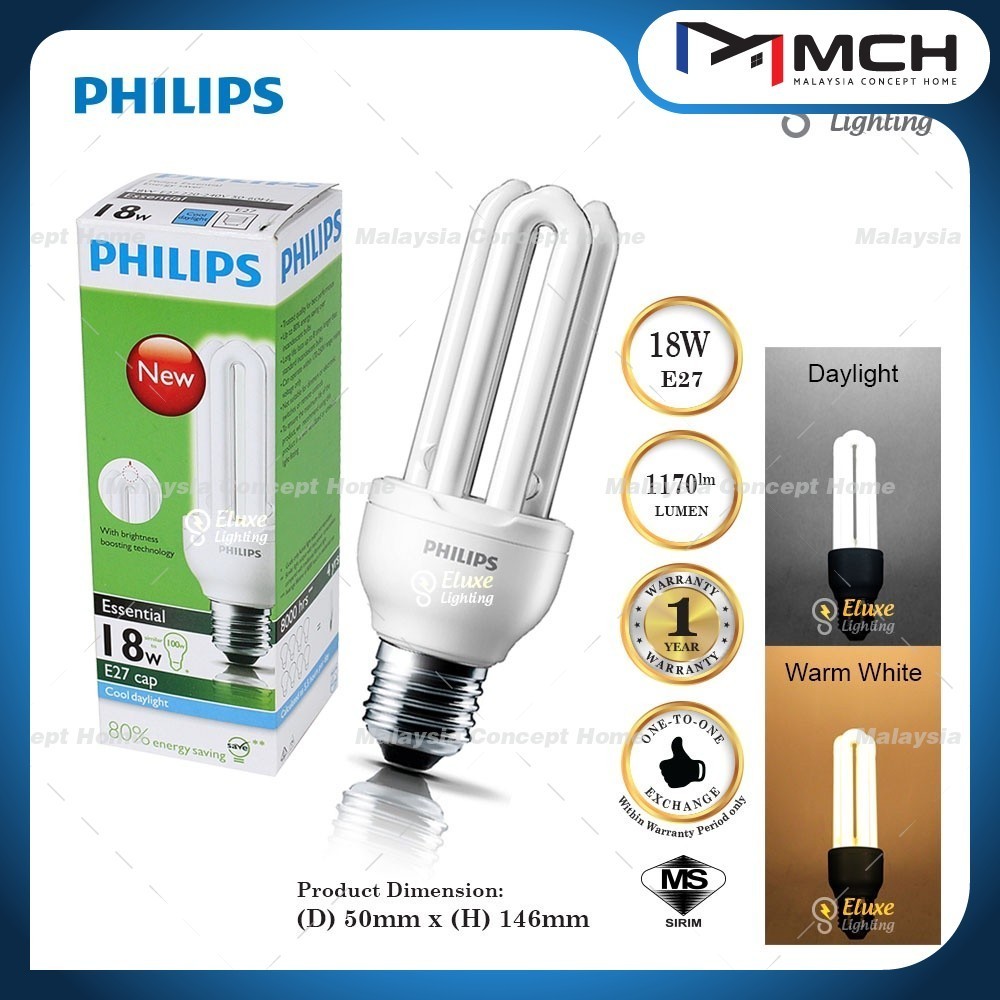 PHILIPS ESSENTIAL 3U 18W E27 BULB DL/WW | Shopee Malaysia