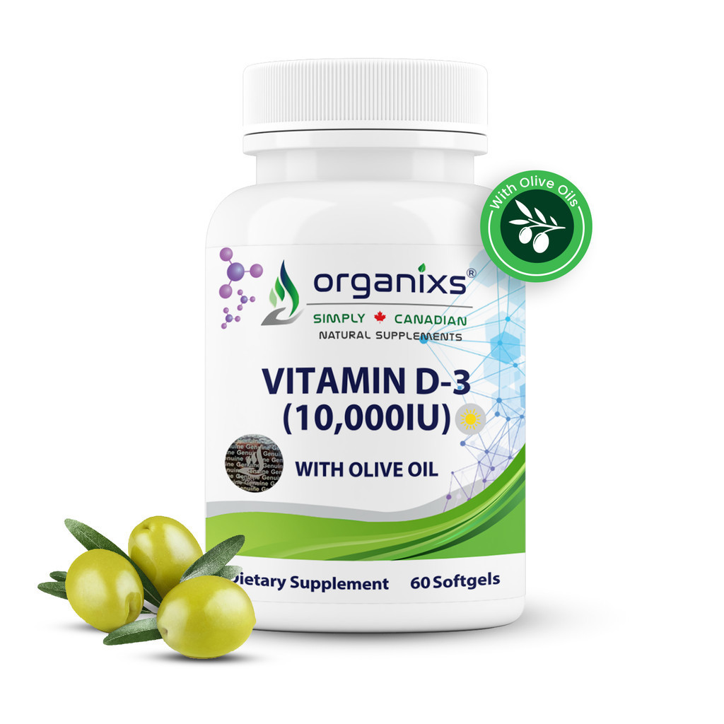 Organixs Vitamin D3 10,000iu with Olive Oil - 60 Softgels, exp 03/2027 ...