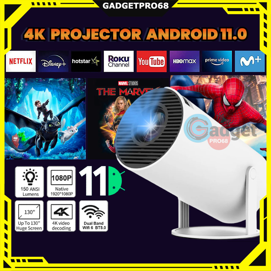 HY300 Portable Mini Projector Android 11 Big LCD 4K Projector 8000 ...