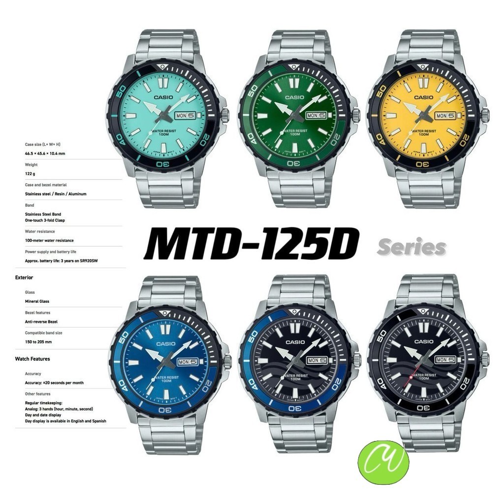 [CASIO MTD-125D SERIES ] 100 METERS MARINE SPORT DAY and DATE ANALOG ...