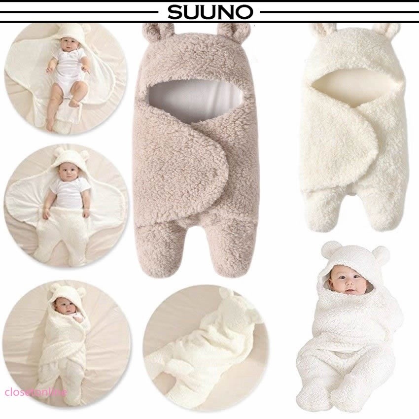 S/M SIZE Romper Newborn Baby Hooded Wrap Sleeping Bag Fleece Teddy Bear ...