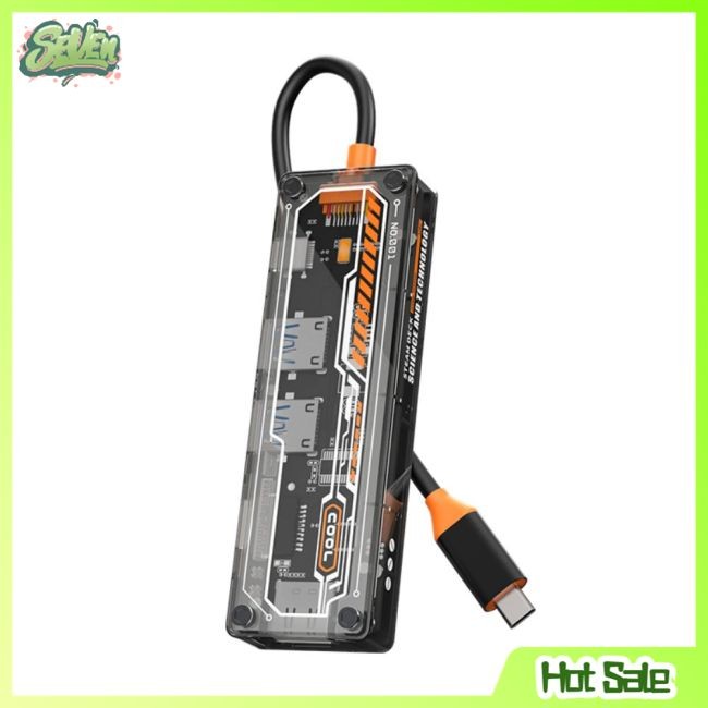 6 In 1 USB C Hub Multiport USB-C Expander With Cable Transparent Data ...