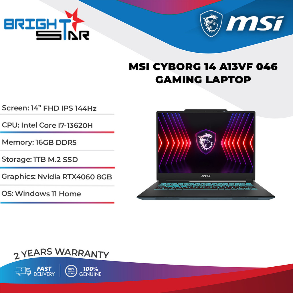 MSI Cyborg 14 A13VF 046 Gaming Laptop - 14“ FHD IPS 144Hz/I7-13620H ...