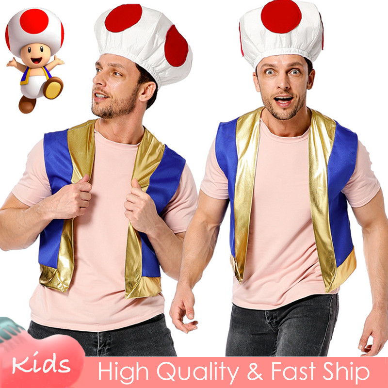 Super Mario Bros Toad Cosplay Costume For Men Adult Party Outfit ...