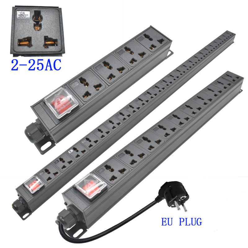 PDU Power Distribution Unit 2-25 ways Output Universal Socket Rackmount ...