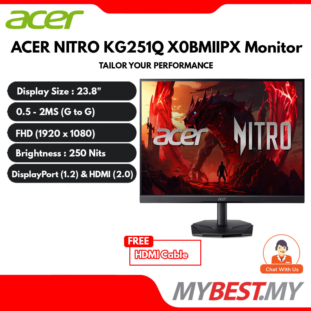 ACER NITRO KG251Q X0BMIIPX 24.5" FHD 200Hz VA GAMING MONITOR -BLACK ...