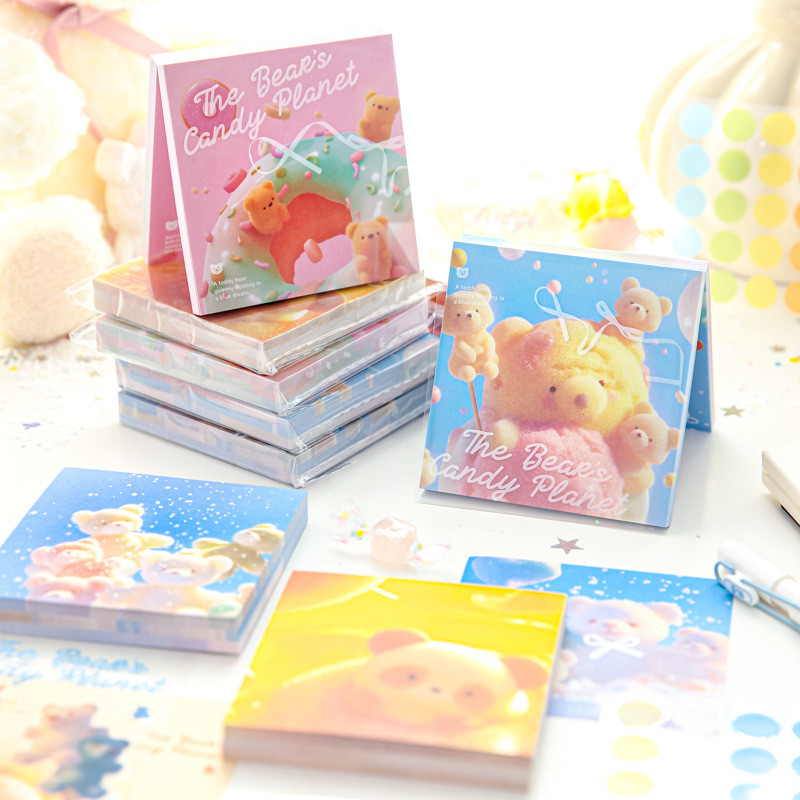Cdaily|96 Sheets Three-pack Bear Notes Gummy Planet Student Record Memo ...