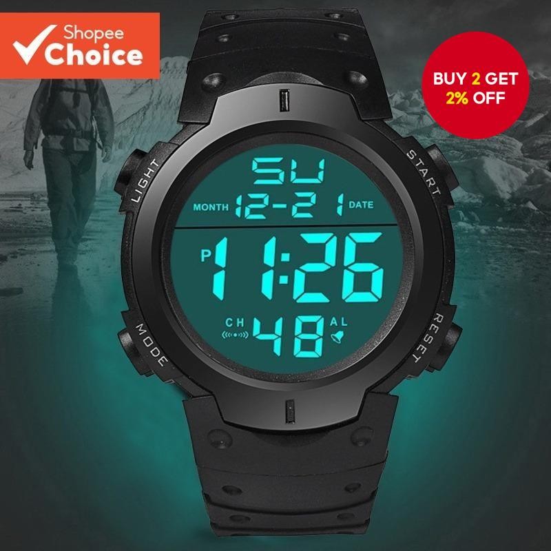 Men Tactical Digital Watch, Waterproof LED Sport Chronograph, Silicone Band | Shopee Malaysia