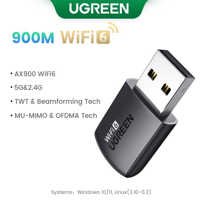 UGREEN WiFi6 Adapter AX900M 5G&2.4GHz USB Ethernet For PC Laptop Windows Linux Antenna Dongle ...