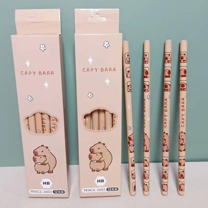12Pcs/Box Anime Cartoon Capybara Natural Wooden Pencil 2B HB Black Lead ...