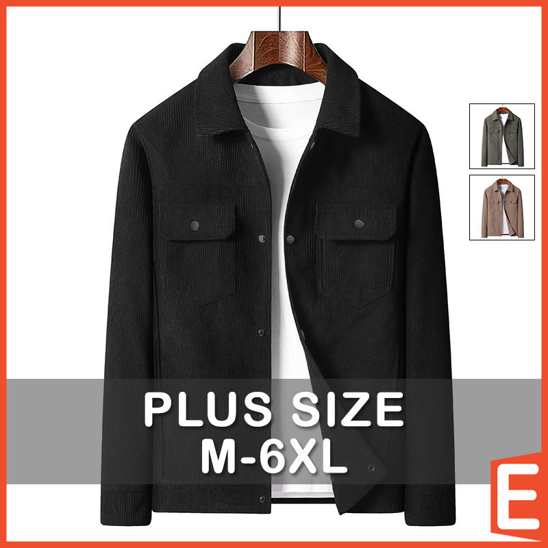 [M-6XL] Plus Size Corduroy Jacket Men Casual Business Turn-down Collar ...