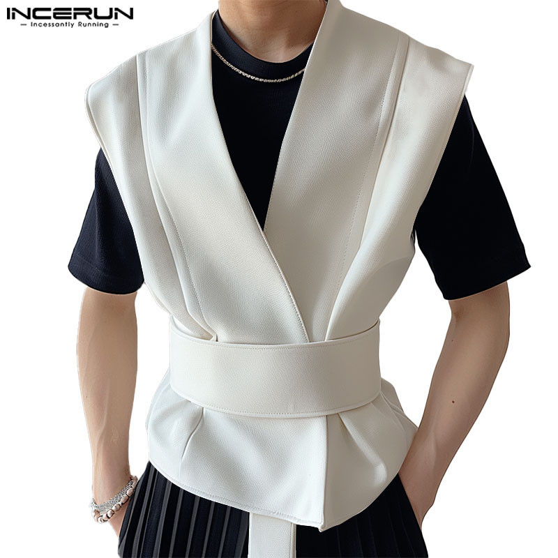 INCERUN Men's minimalist texture waistband design sleeveless vest ...