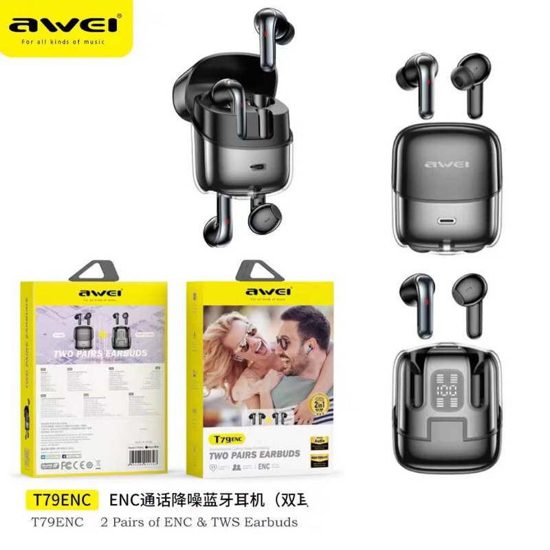 Awei T79 TWS Bluetooth Earphone In-ear/Semi-in-ear Dual Mode ENC Smart ...