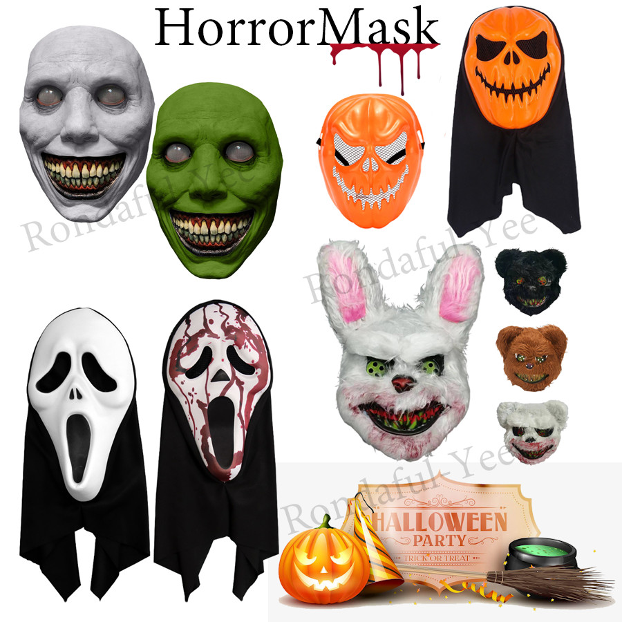 Adult Horror Smiling Ghost Mask Scary Halloween Ghost Devil Zombie ...