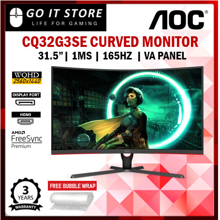 AOC CQ32G3SE 31.5" QHD 165Hz 1ms VA AMD FreeSync Premium HDR10 Curved ...