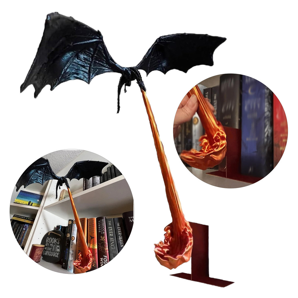 FL-Dragon Flame Book Nook Halloween Gothic Flying Dragon Bookend Winged ...