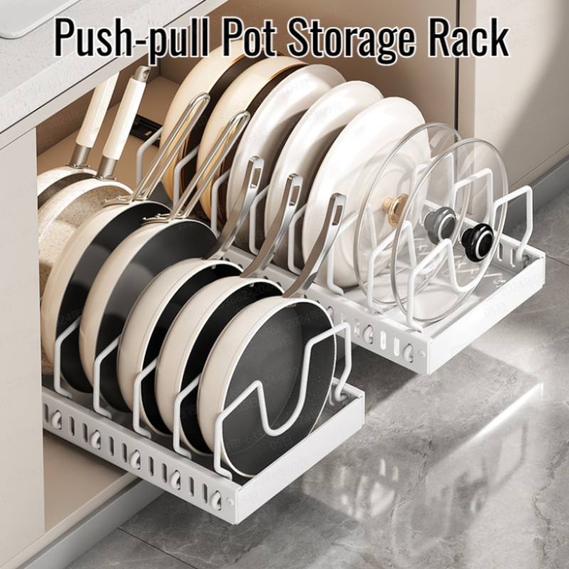 🎈HOT🎈[No Punching/Non-Rust] Push-pull Pot Storage Rack/Pull Out Dish ...