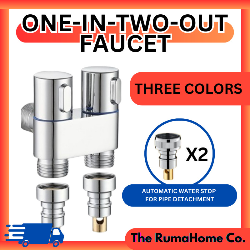 📍LOCAL📍Anti-Rust Double Outlet Faucet Two Way Stop Angle Valve ...