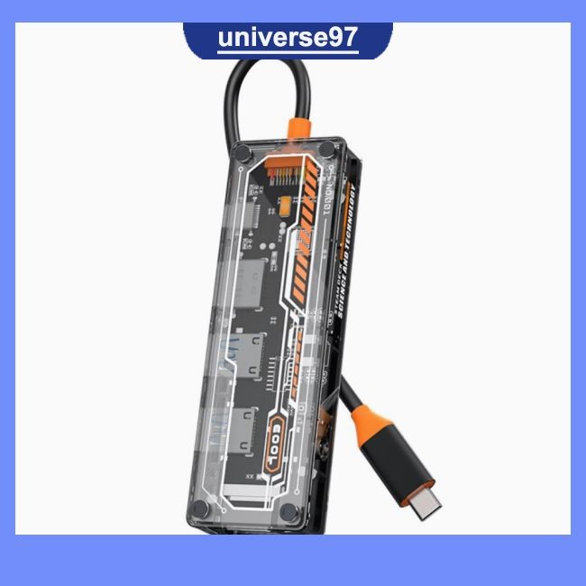 PING 6 In 1 USB C Hub Multiport Type-C Hub Adapter Transparent Docking ...