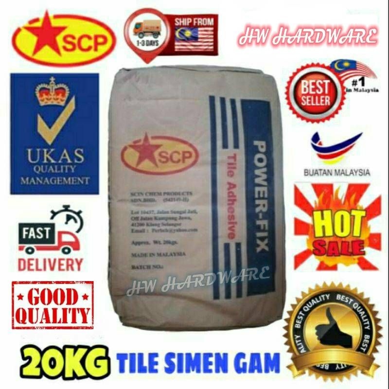 20kg SCP SKIM POWER FIX TILE ADHESIVE/ TILE SIMEN GAM/ 胶灰 BUATAN ...
