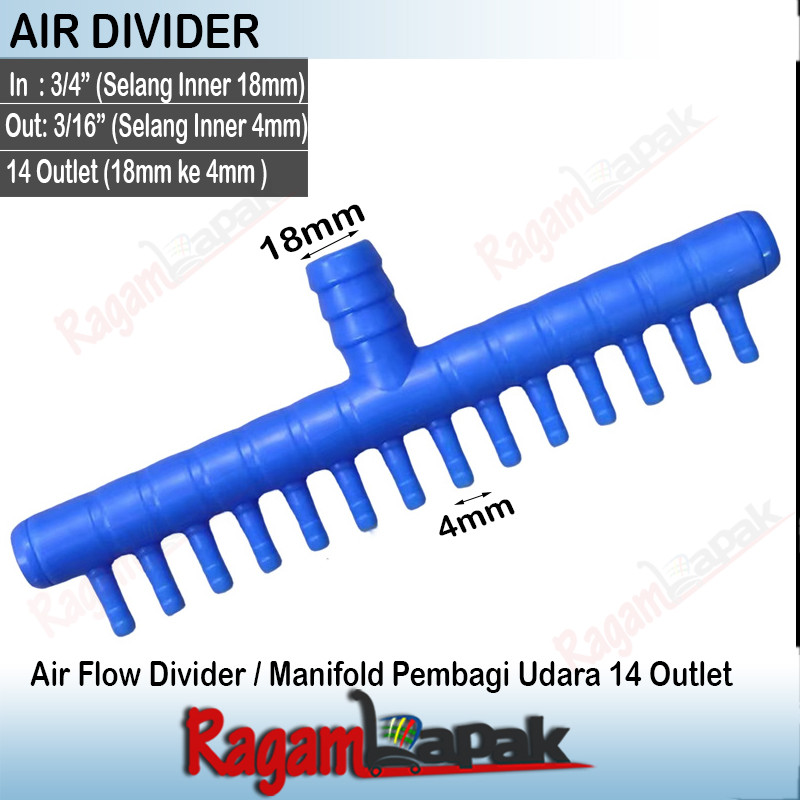 Air Flow Divider / Air Divider Manifold 14 Outlet 3/4" to 3/16" (18mm x ...