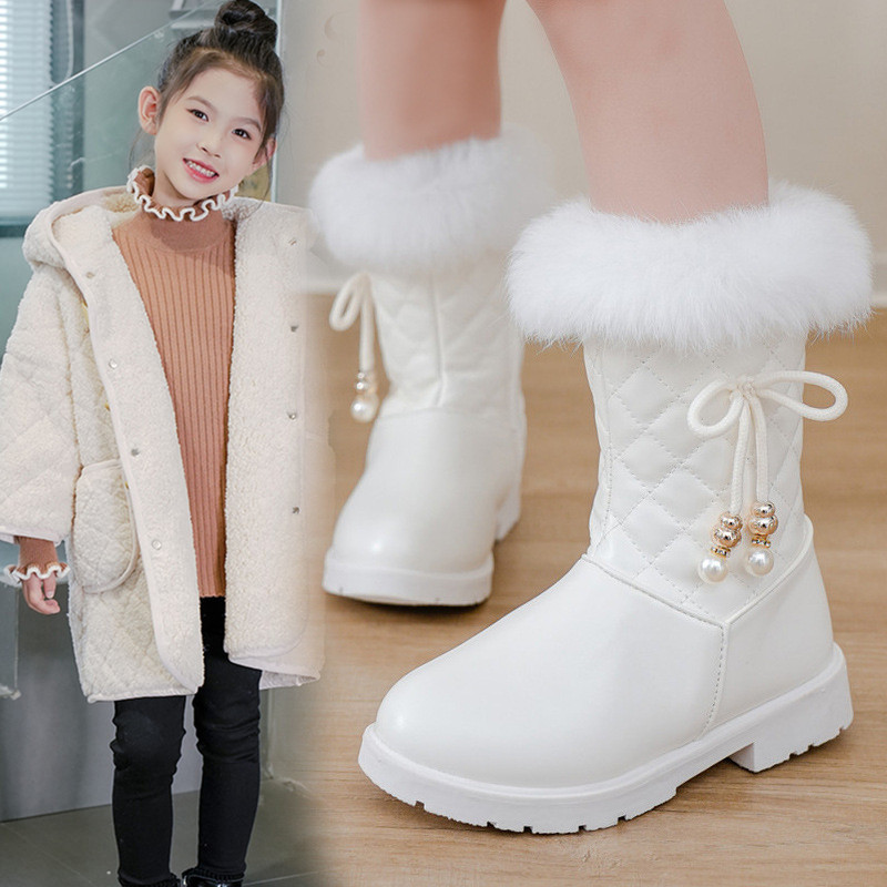 Girls Princess Boots Warm Shoes for Winter Kids Long Boots with Fur ...