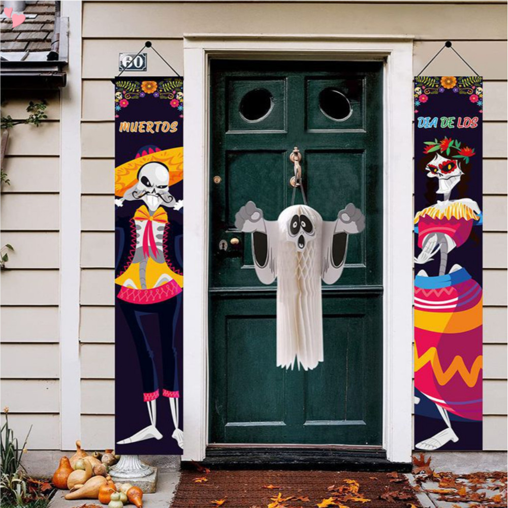 Day of The Dead Porch Sign Door Banner Halloween Costume Mexico Dia De ...