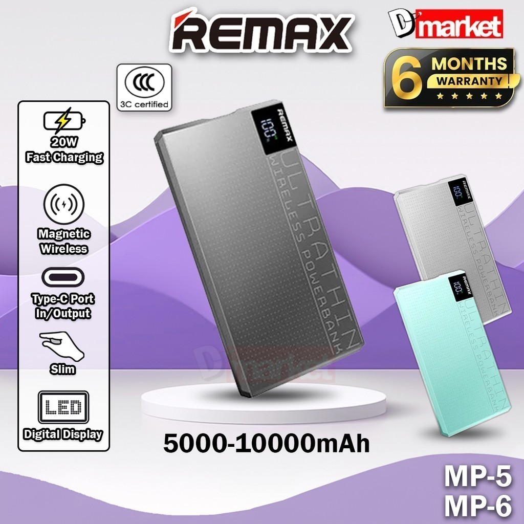 【3C Certified】Remax MP-5 5000mAh Powerbank Magnetic Wireless Remax MP-6 10000mAh Fast Charging ...