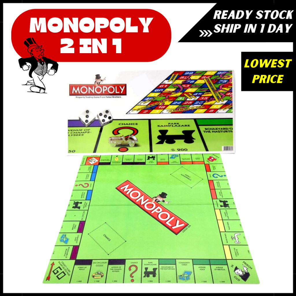 Monopoly 2 In 1 Board Game Trading Game Snake & Ladder Monopoly Go Dice ...