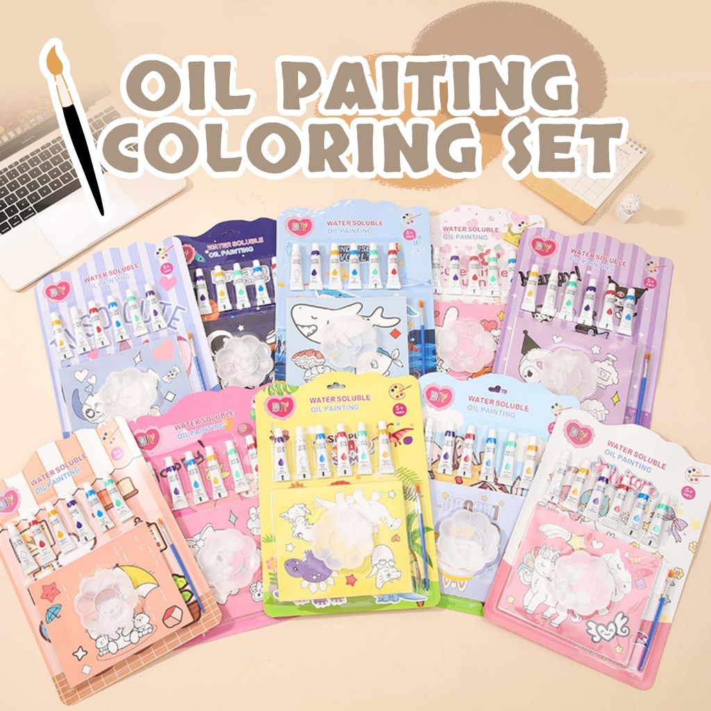 Kids Water Soluble Oil Painting Coloring Book With Paintbrush DIY Gifts ...